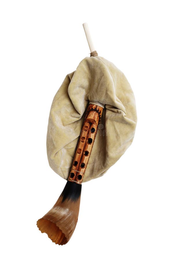 Close-up of Antique Bagpipe Over White Background Stock Photo - Image ...