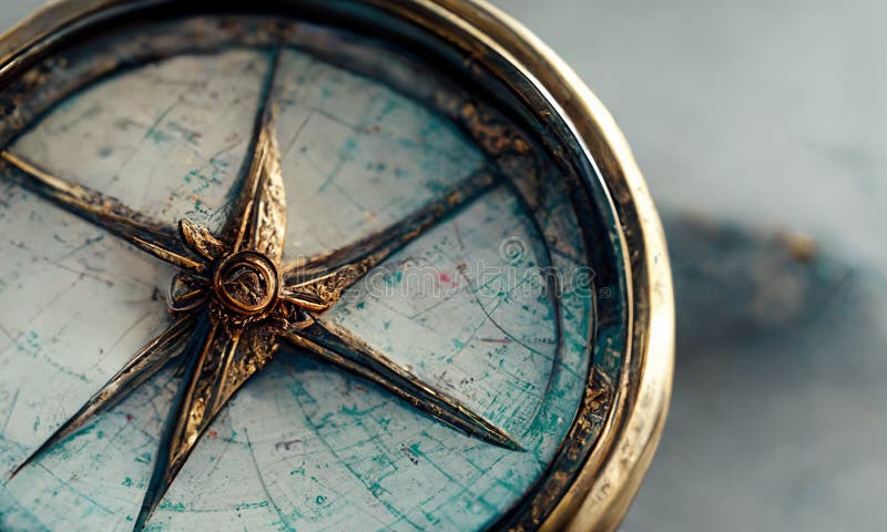 Close Up Antique Compass on Map Stock Illustration - Illustration of ...