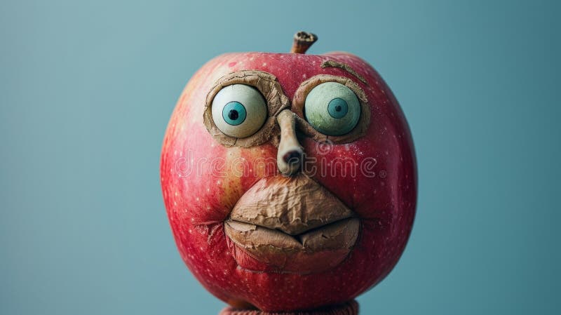 A Close Up of an Apple with a Face Drawn on it, AI Stock Photo - Image ...
