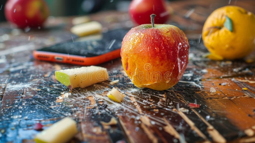 A Close Up of an Apple that Has Been Smashed on a Table, AI Stock Image ...