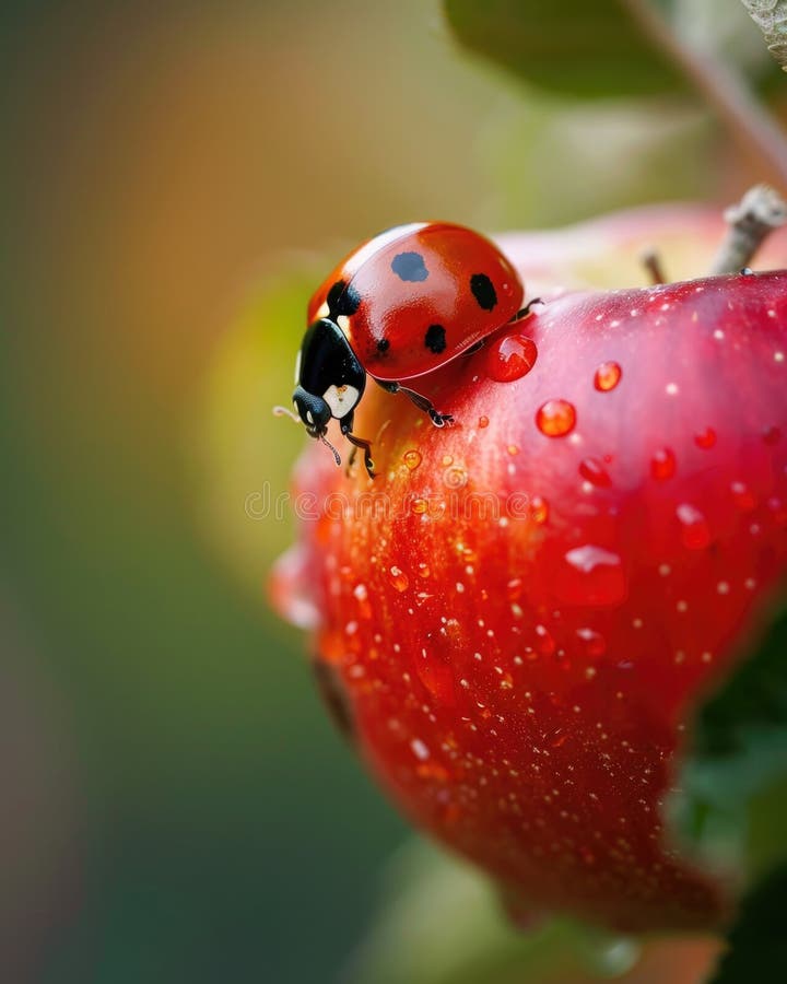 Close-up of an Apple with a Ladybug on it Stock Photo - Image of nature ...