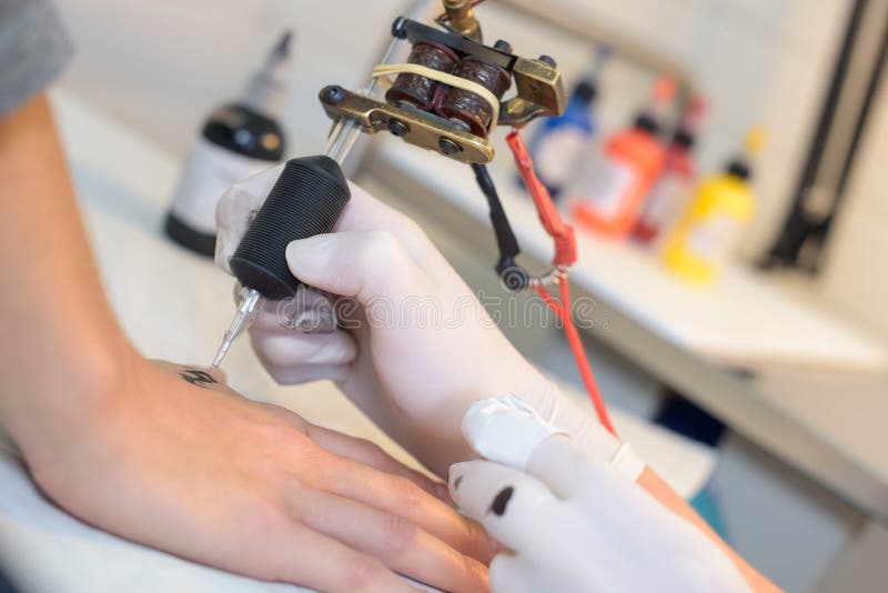 Close Up Application Tattoo Stock Image - Image of skin, expression ...