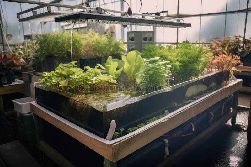 Close-up of Aquaponics System, Showing Growing Plants, Fish and ...