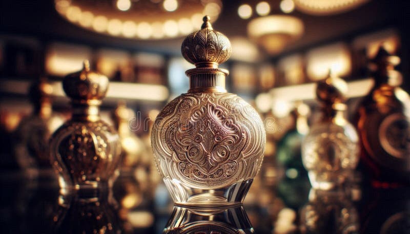 Close-up of Arabic Perfume Bottles (Attar) with Ornate Designs Stock ...