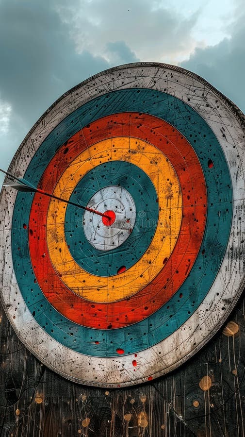 Close-up of an Archery Target with a Single Arrow Hitting the Bullseye ...