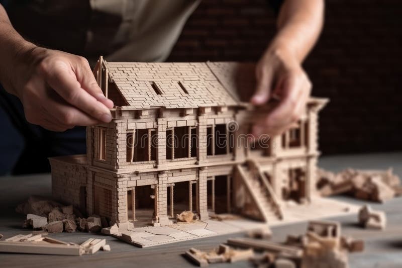 Close Up of an Architect or Engineer Making a Model House. Generative ...