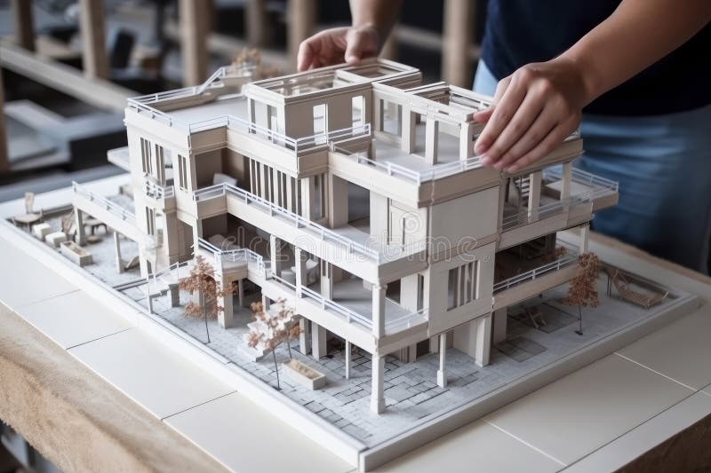 Close Up of an Architect or Engineer Making a Model House. Generative ...