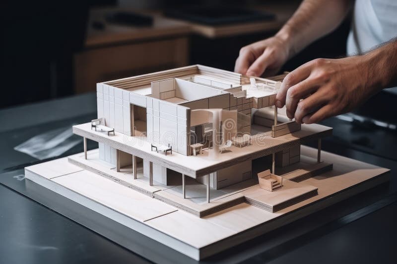 Close Up of an Architect or Engineer Making a Model House. Generative ...