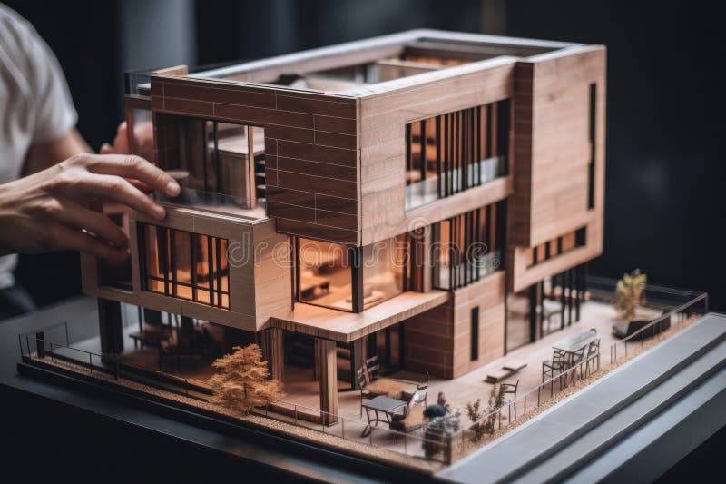 Close Up of an Architect or Engineer Making a Model House. Generative ...