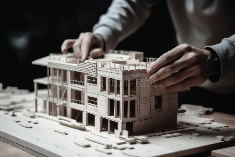 Close Up of an Architect or Engineer Making a Model House. Generative ...