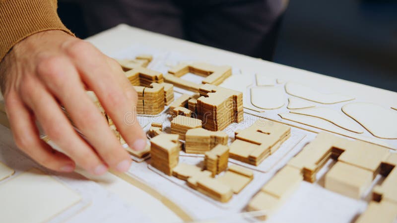 Close Up of Architect Hand Checking City Model Concept Stock Image ...