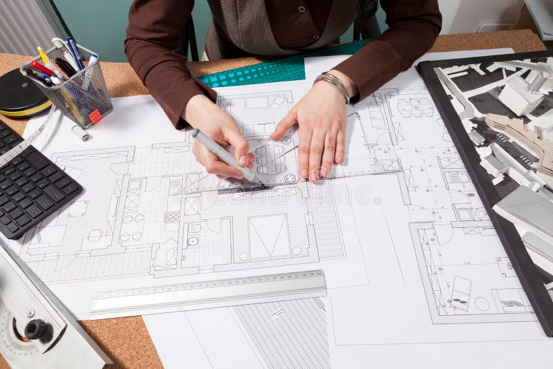 Close Up of Architect Hands Working on Blueprints Stock Photo - Image ...