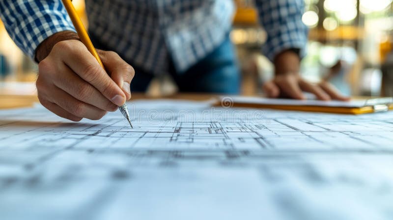 Close-up of an Architect S Hand Pointing at Detailed Plans on a ...
