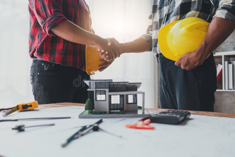 Close Up of Architect Team Working with House Model for Architectural ...