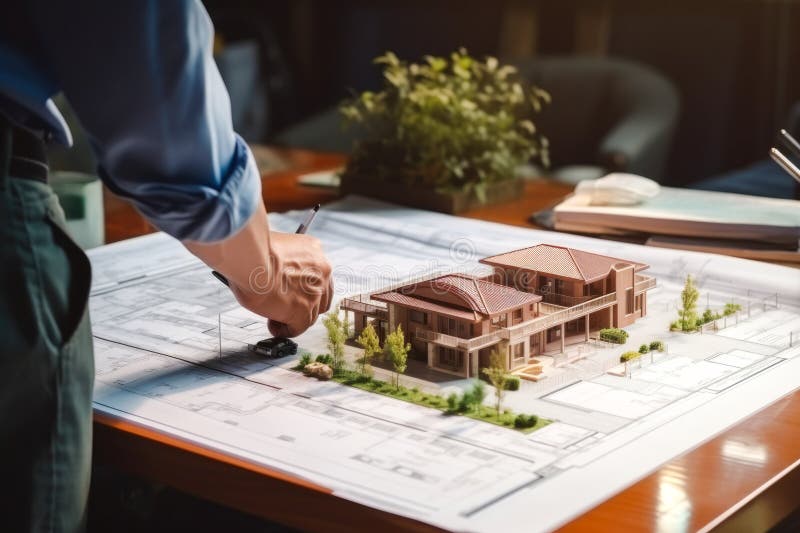 Close Up of Architects Interior Designer Hands Working with Blueprints ...