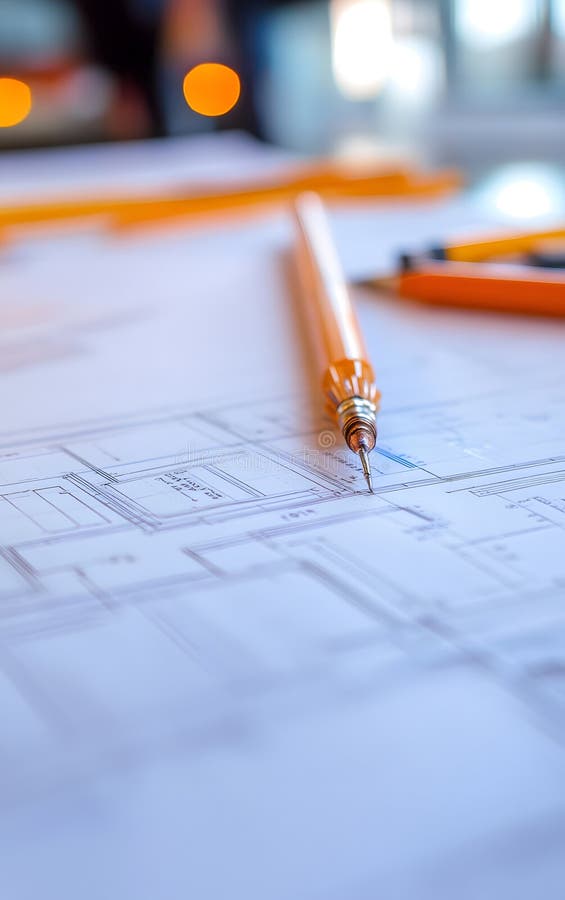 Close-up of Architectural Blueprint with Drafting Tools, Showcasing ...