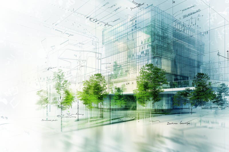 Closeup of an Architectural Blueprint for an Ecofriendly Building with ...