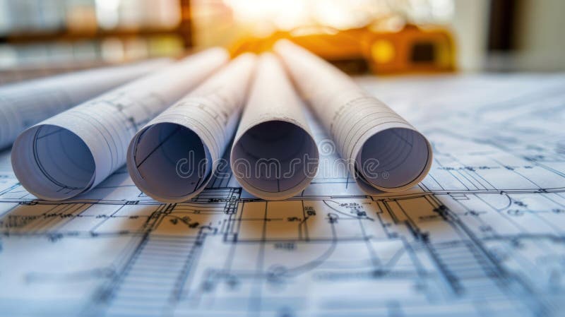 Close-up of Architectural Blueprints or Construction Plans on a Table ...