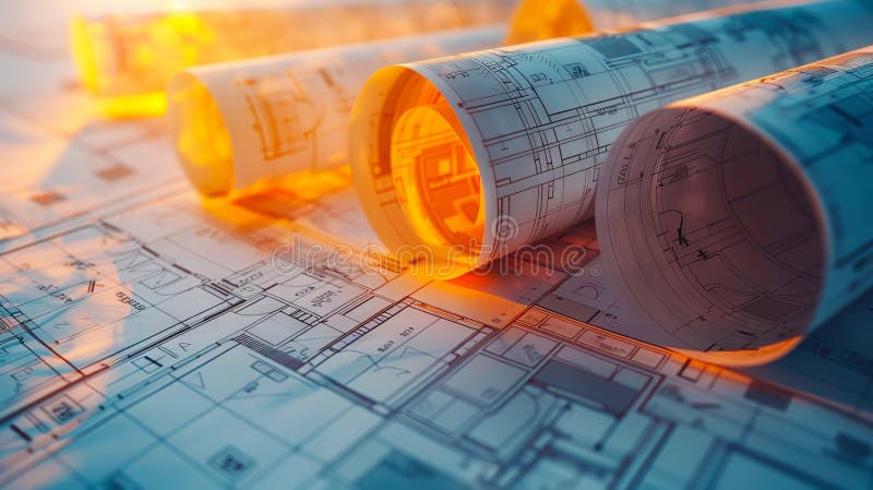 A Close Up of Architectural Plans and Blueprints Stock Image - Image of ...