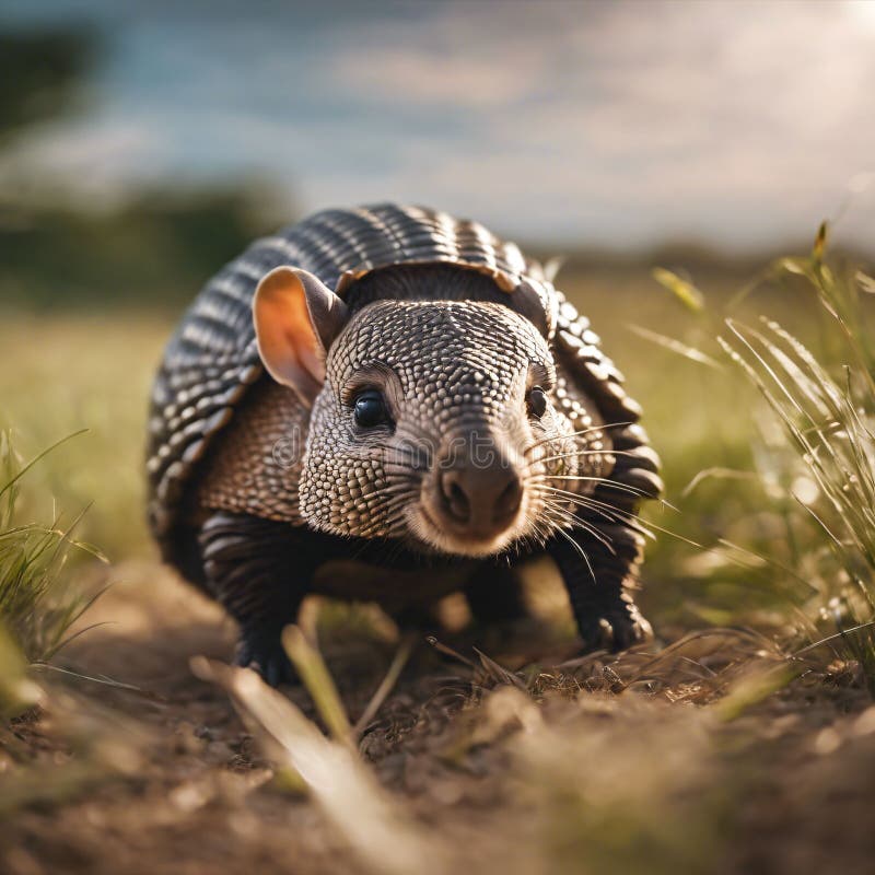 A Close-up of an Armadillo in a Natural Setting with Soft Sunlight ...