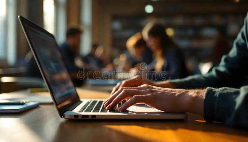 Close-up of Arms Typing on Laptop Keyboard. Students Studying in ...