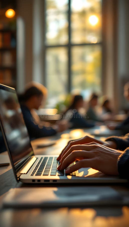 Close-up of Arms Typing on Laptop Keyboard. Students Studying in ...