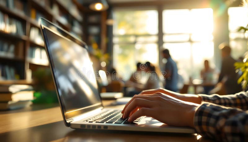 Close-up of Arms Typing on Laptop Keyboard. Students Studying in ...