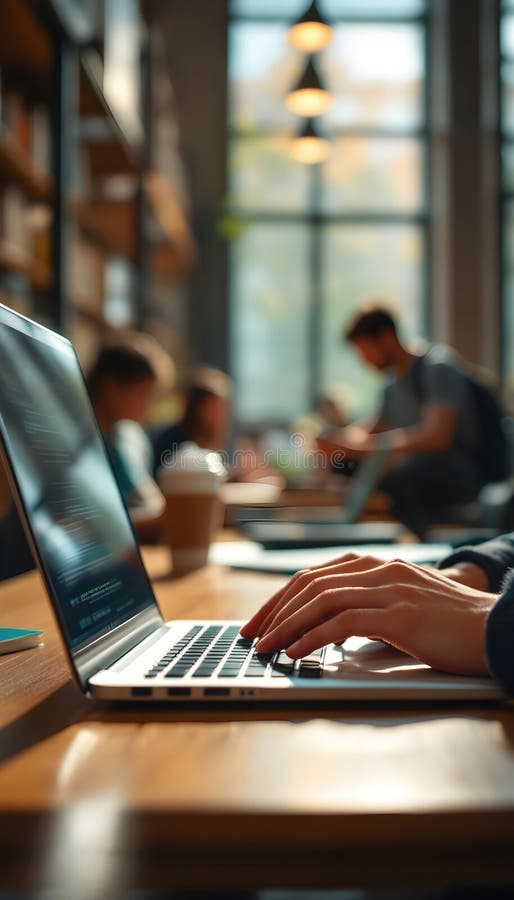 Close-up of Arms Typing on Laptop Keyboard. Students Studying in ...