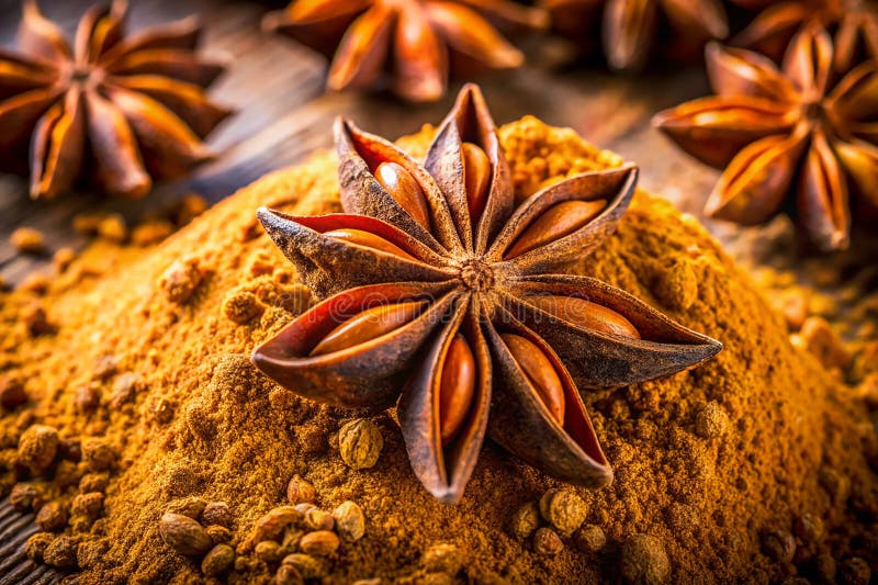 Close-up of Aromatic Star Anise and Powdered Spice Stock Illustration ...