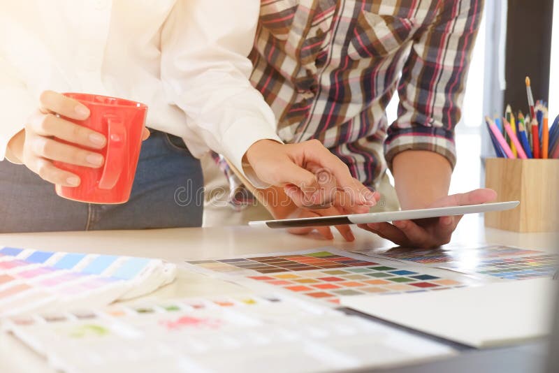 Close Up Artist Meeting with Tablet. Stock Photo - Image of coffee ...