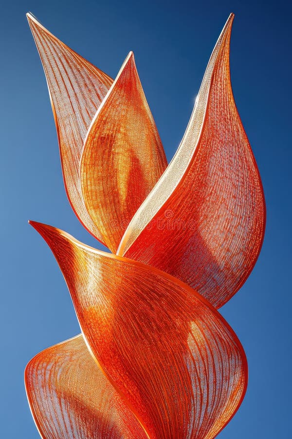 Close-up of an Artistic Orange Windmill Structure Under a Vibrant Blue ...
