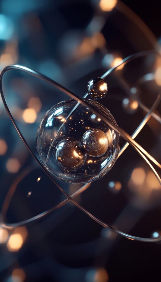 Close Up Artistic Representation of an Atom Highlighting Nucleus and ...