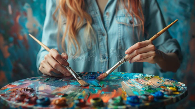 Close-up of an Artists Hands Mixing Paints on a Palette Stock Photo ...