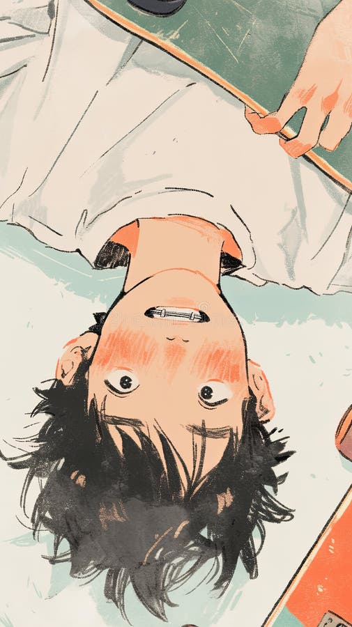 Close-up Artwork of a Laid-back Boy Lying Inverted with Comic ...
