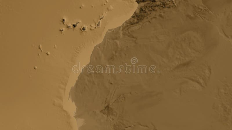 Western Sahara Area. Sepia Elevation Map Stock Illustration ...