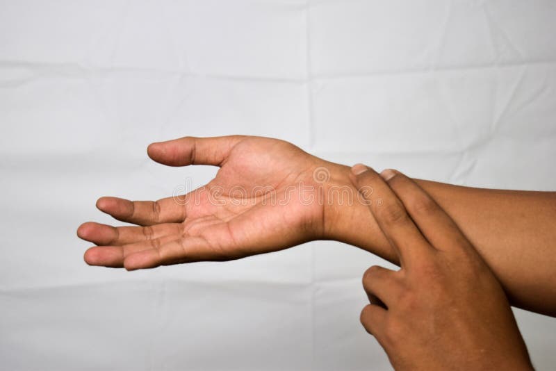 Close Up Asian Man Measuring Pulse Isolated on White Background Stock ...