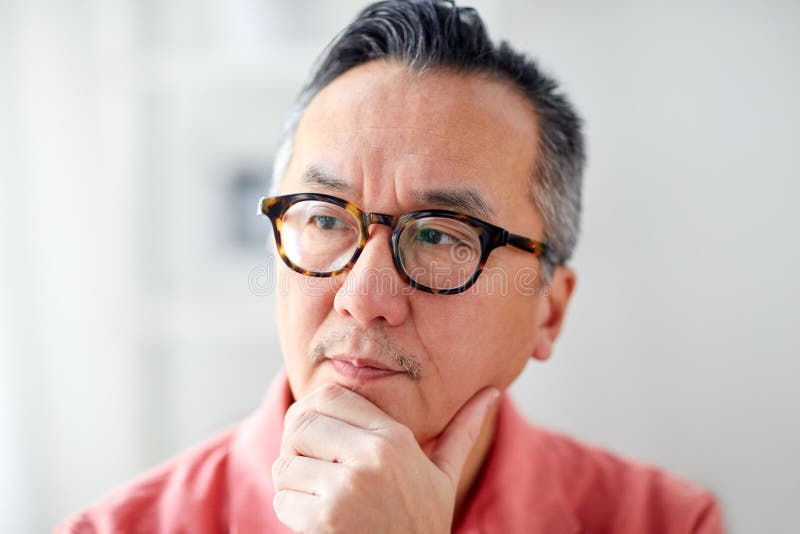Close Up of Asian Man Thinking at Home Stock Image - Image of concept ...
