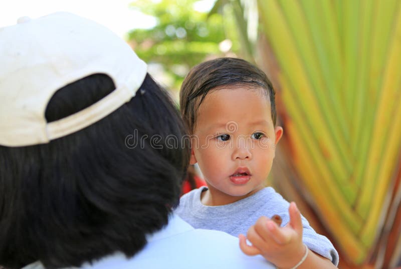 Close Up Asian Mother Carrying Her Son Stock Image Image Of Mother