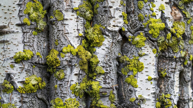 Close Up of Aspen Tree Bark with Moss Showcasing Natural Texture and ...
