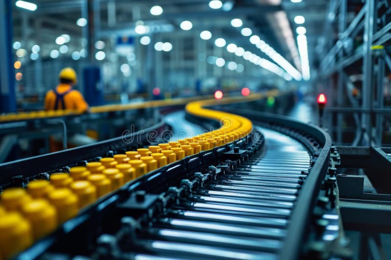 Close-up of Assembly Line in a Modern Hi-tech Facility. Conveyor in a ...