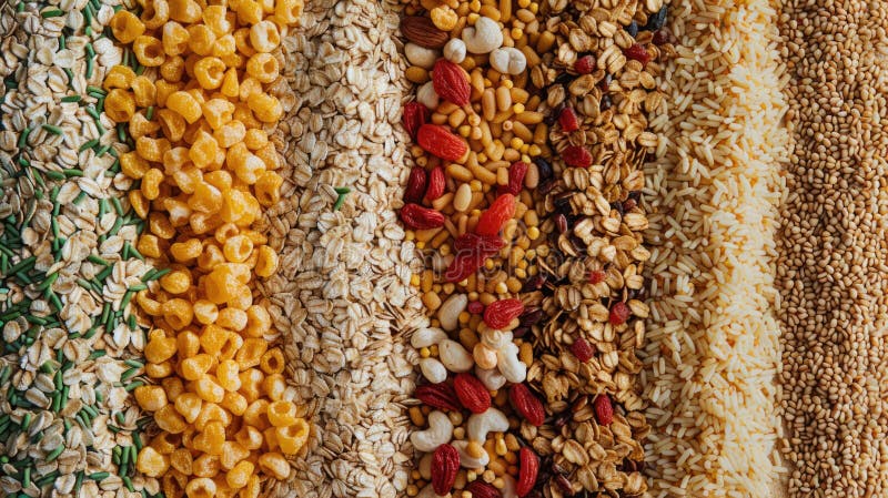 Close-up of Assorted Cereals and Nuts. Ideal for Food and Nutrition ...