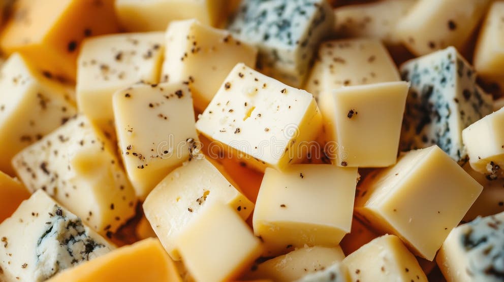 A Close-up of Assorted Cheese Cubes, Showcasing Different Textures and ...