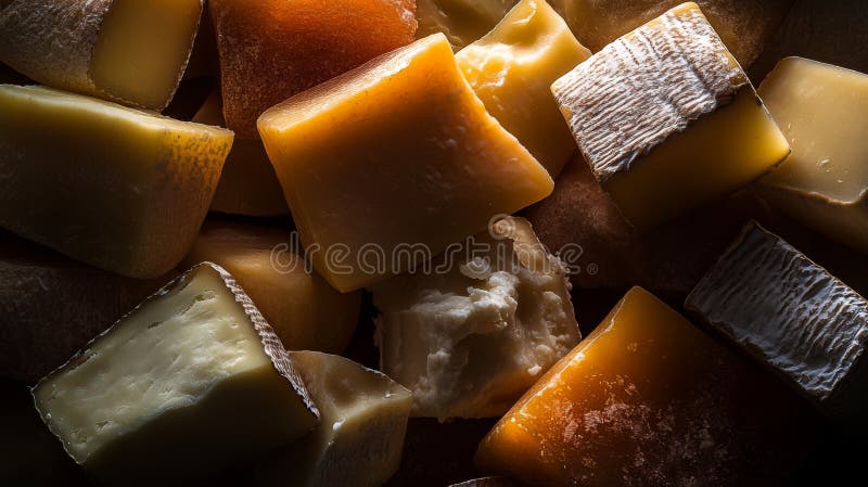 Close-up of Assorted Cheese Cubes and Slices for Culinary Art Stock ...