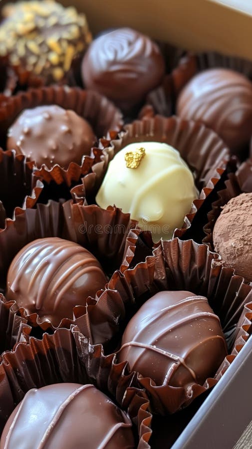 Close-up of Assorted Chocolate Truffles in a Box. Vertical Poster Stock ...