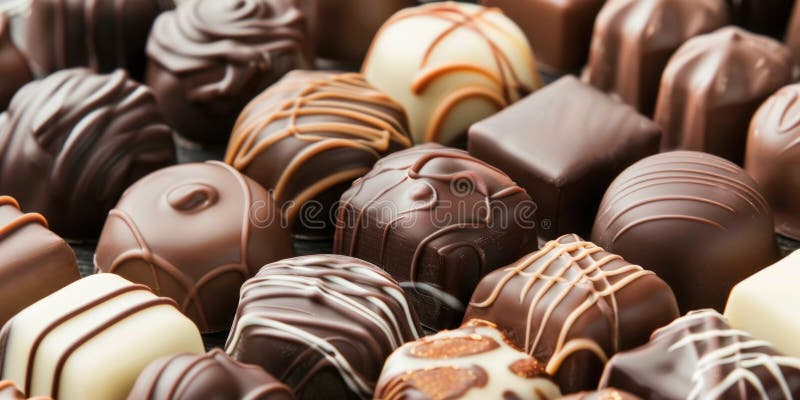 Close-up of Assorted Chocolate Truffles with Decorative Patterns. World ...