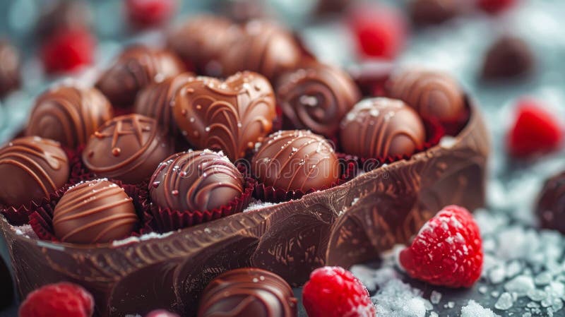 Close-up of Assorted Chocolates in a Box, with One Heart-shaped ...
