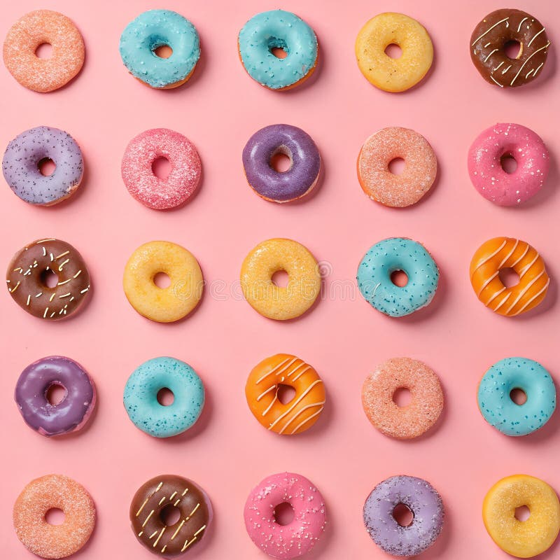 Assorted Donuts on Pink Background, Top View AI Generated Stock ...