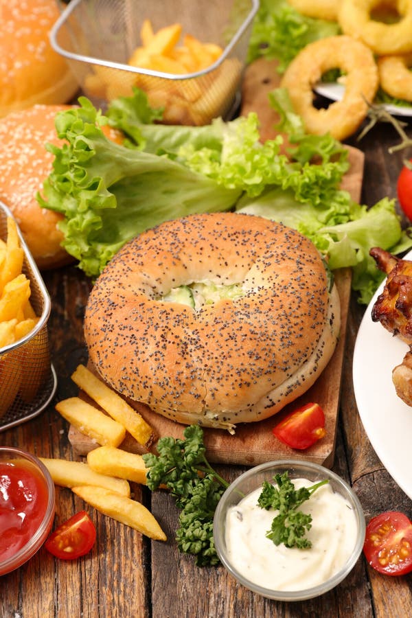 Assorted fast food stock image. Image of ketchup, french - 126521079