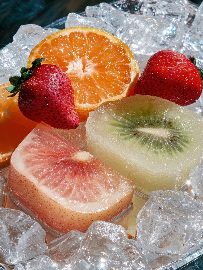 Close-up of Assorted Fresh Fruit on Ice Stock Illustration ...