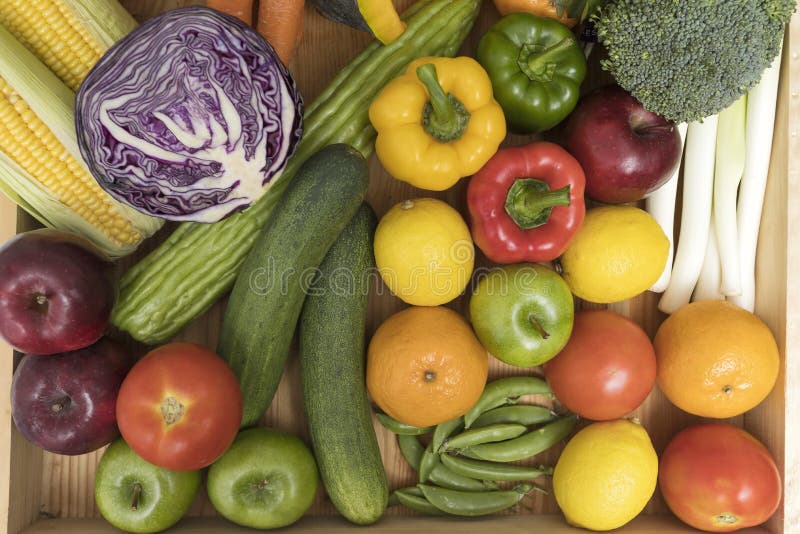 Close Up of Assorted Fruits, Vegetables and Herb Stock Image - Image of ...
